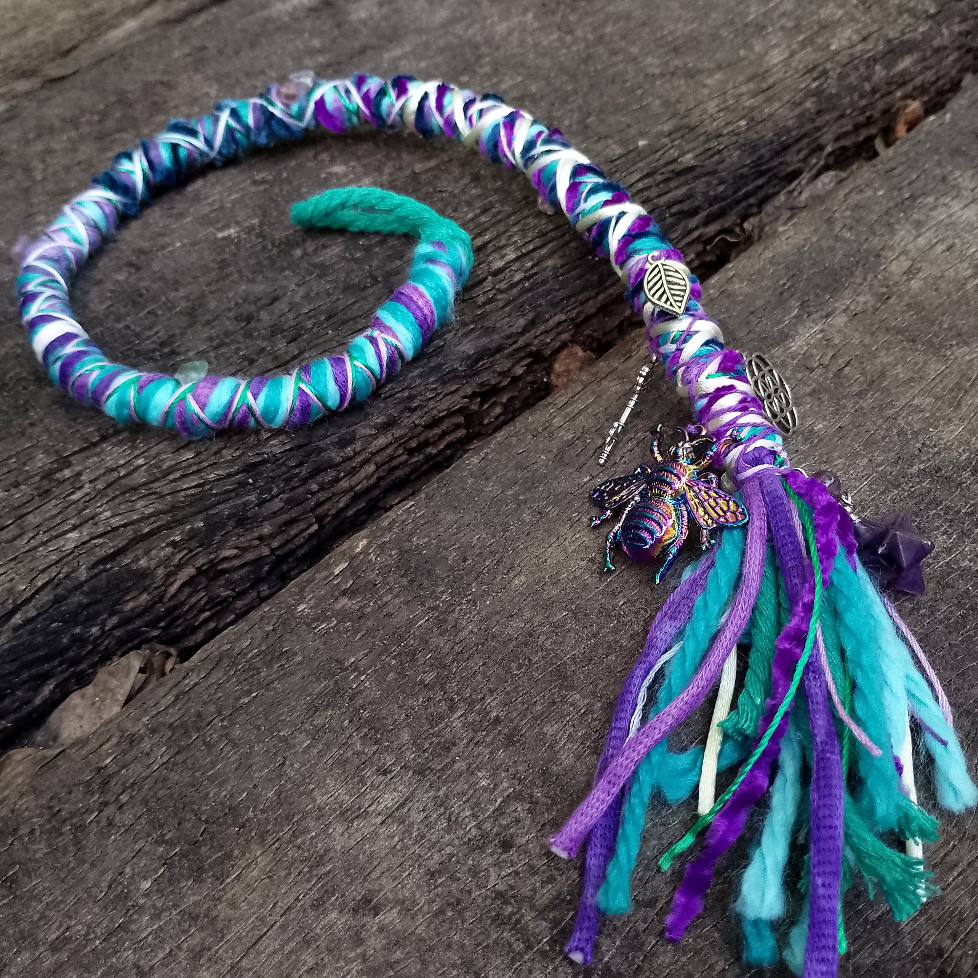 Turquoise Dread Wrap with Fluorite & Amethyst Merkaba | 53cm